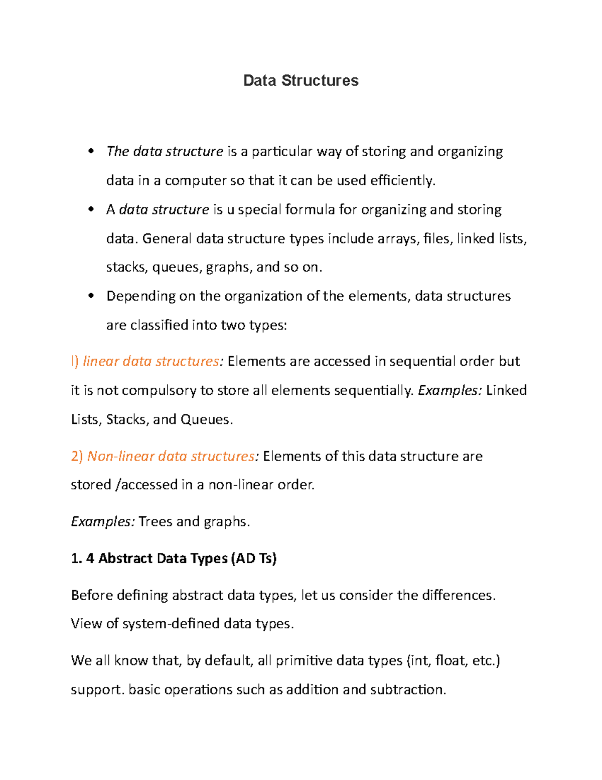 Data Structures - Data Structures The data structure is a particular ...