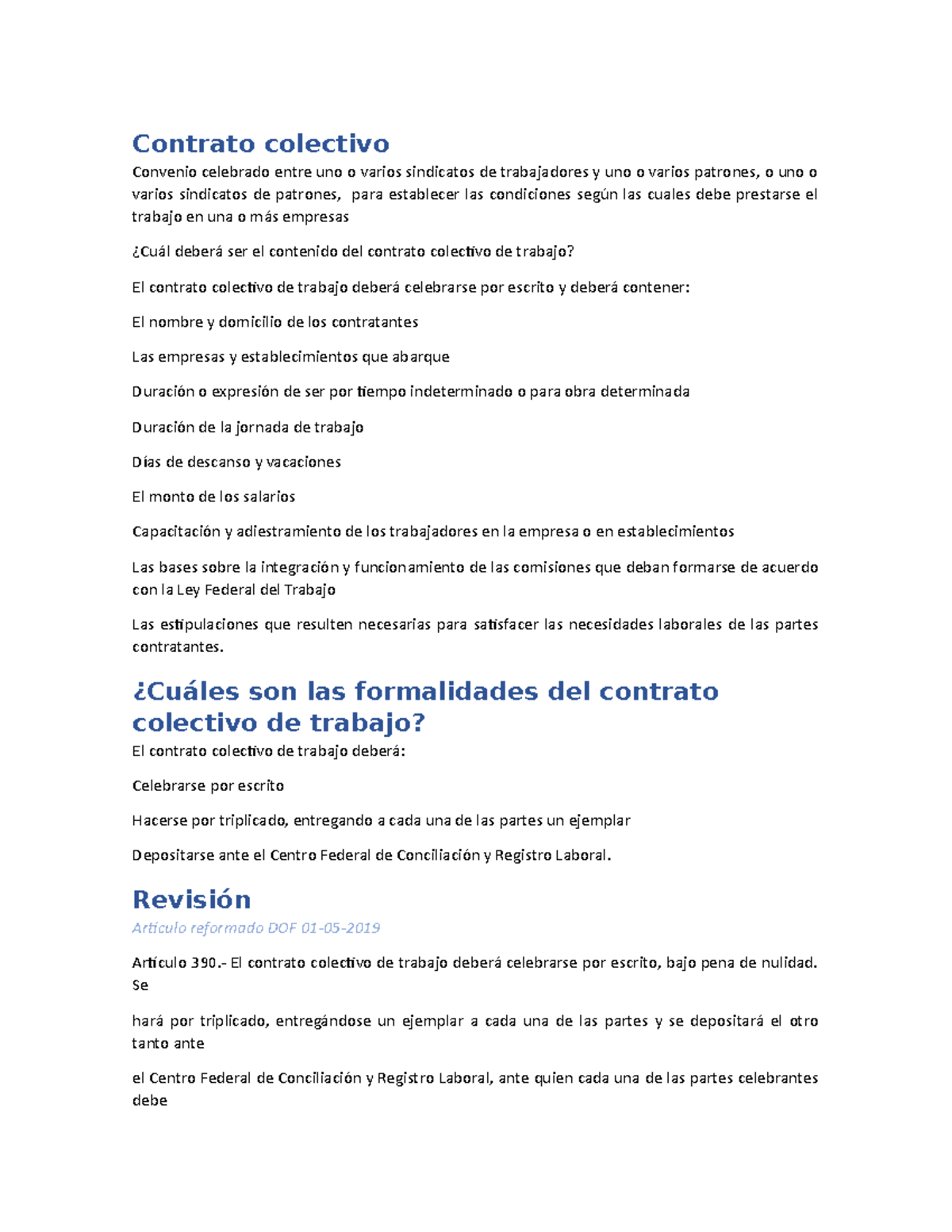 Contrato colectivo - ¿Cuáles son las formalidades del contrato colectivo de trabajo? El contrato ...
