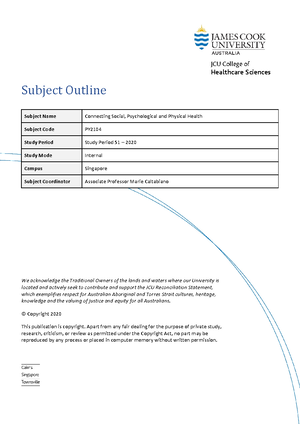 PY2111 SP53 2022 - Subject outline 2111 sp53 2022 - Subject Outline ...