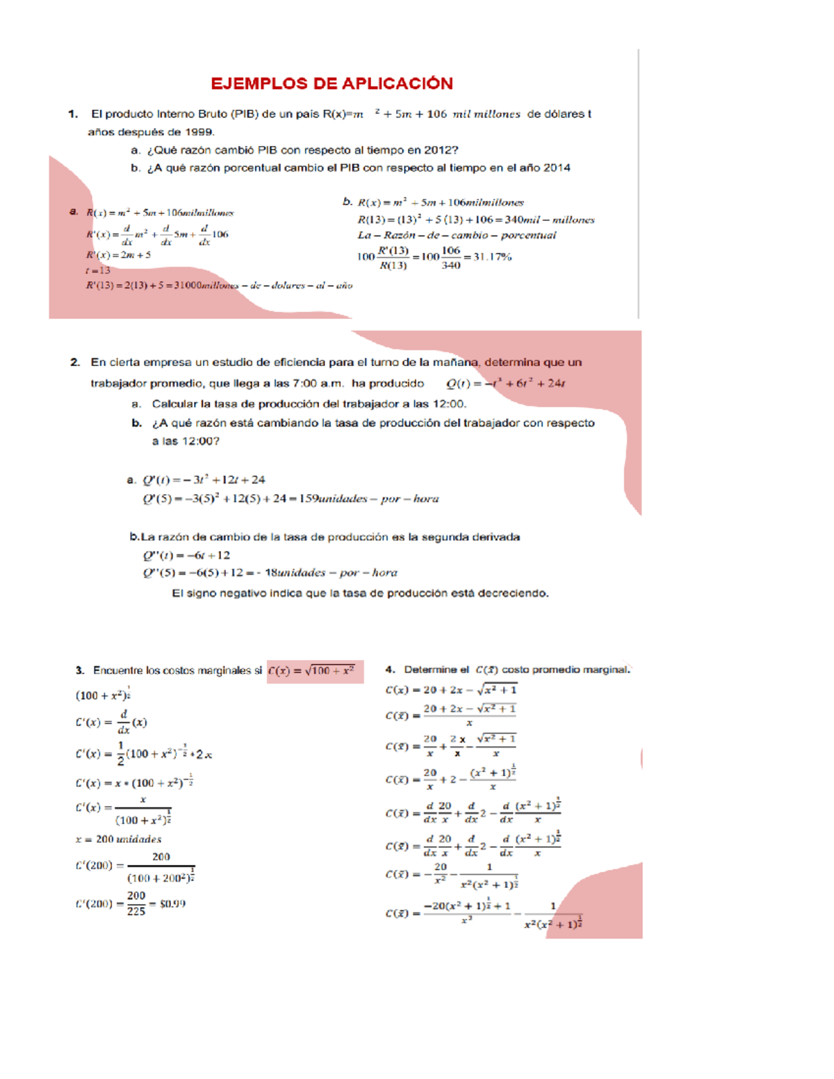 Ejemplos Aplicacion Derivadas - Matemáticas - Studocu