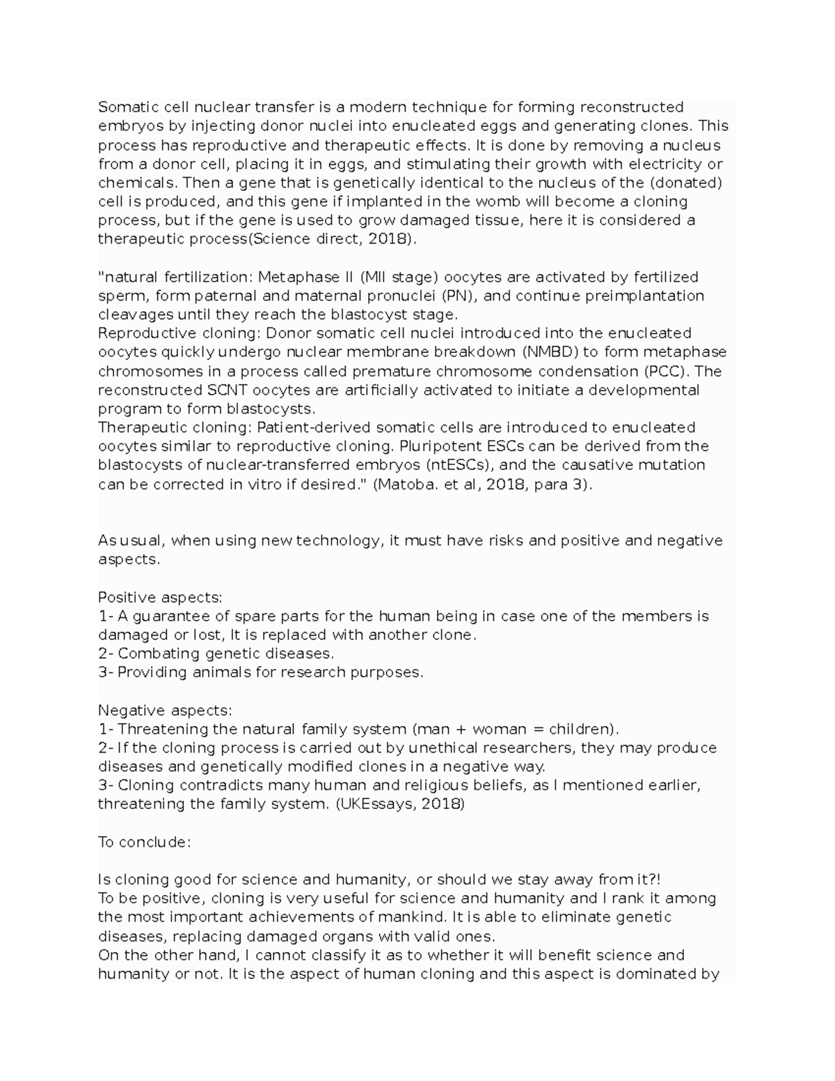 Positive and negative aspects of cloning - Somatic cell nuclear ...