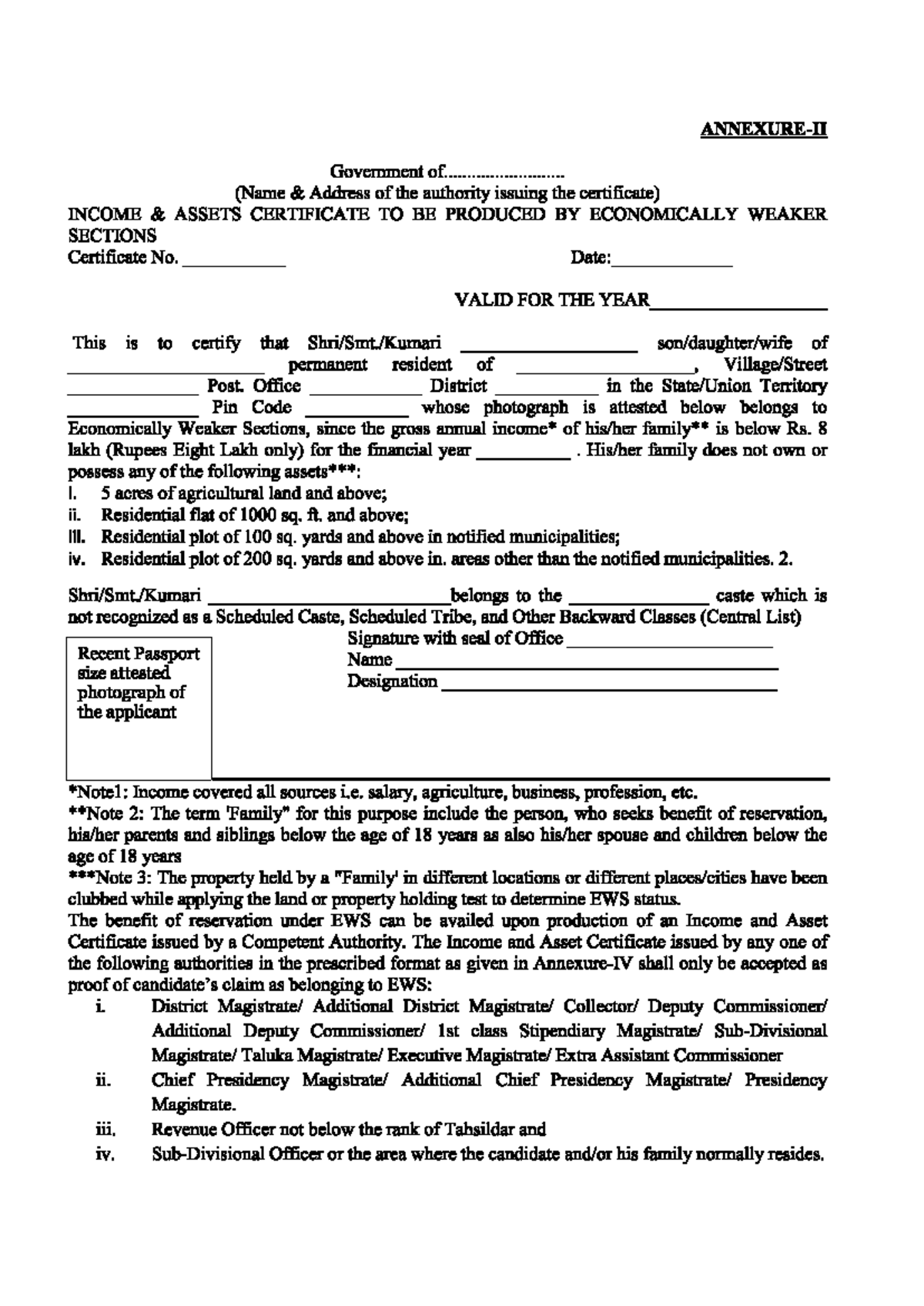 EWS-Certificate-formate - Government of (Name Address of the authority ...