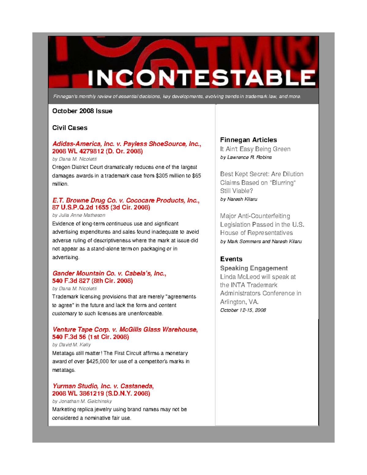 Incontestable Cases - October 2008 Issue Civil Cases Adidas-America ...