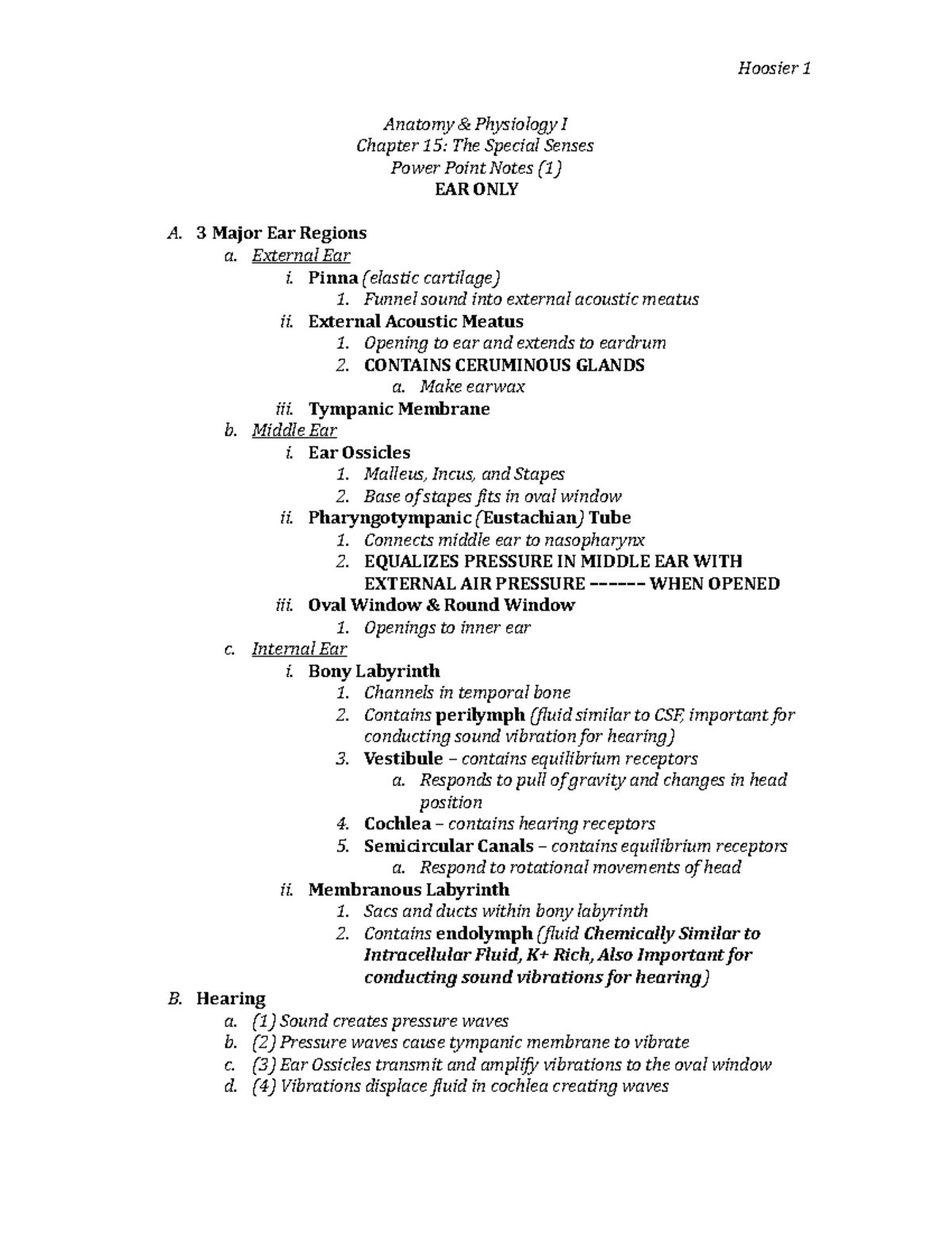 Special Senses Notes Part 3 – Ear - Hoosier 1 Anatomy & Physiology I ...