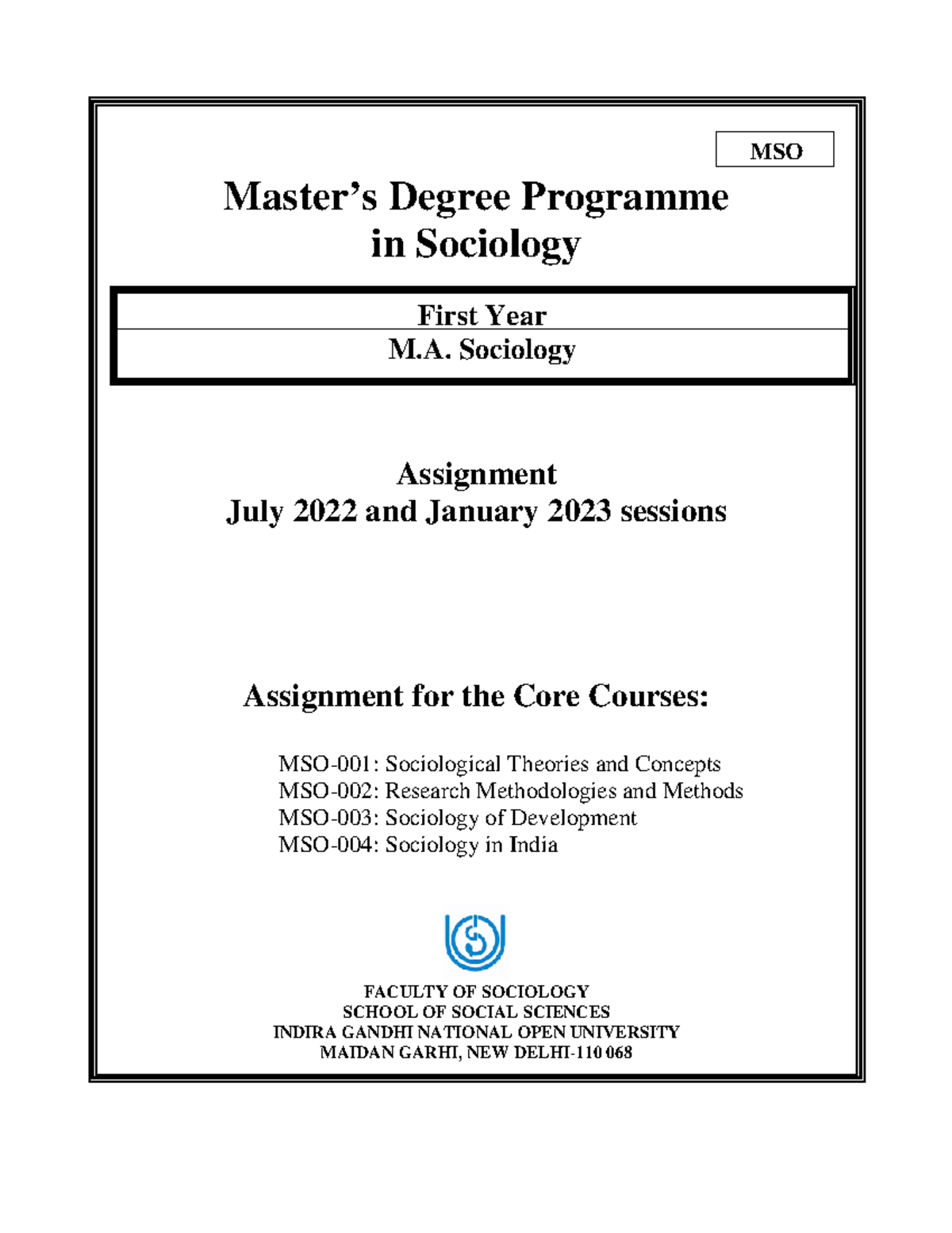 MSO 1st year - 2022-23 - English - Master’s Degree Programme in Sociology Assignment July 2022 ...