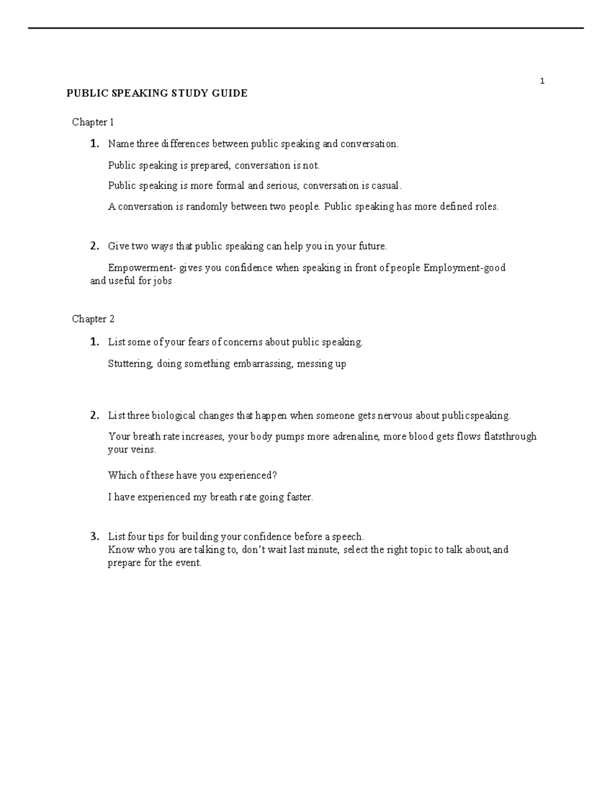 Public Speaking Study Guide - 1 PUBLIC SPEAKING STUDY GUIDE Chapter 1 1 ...