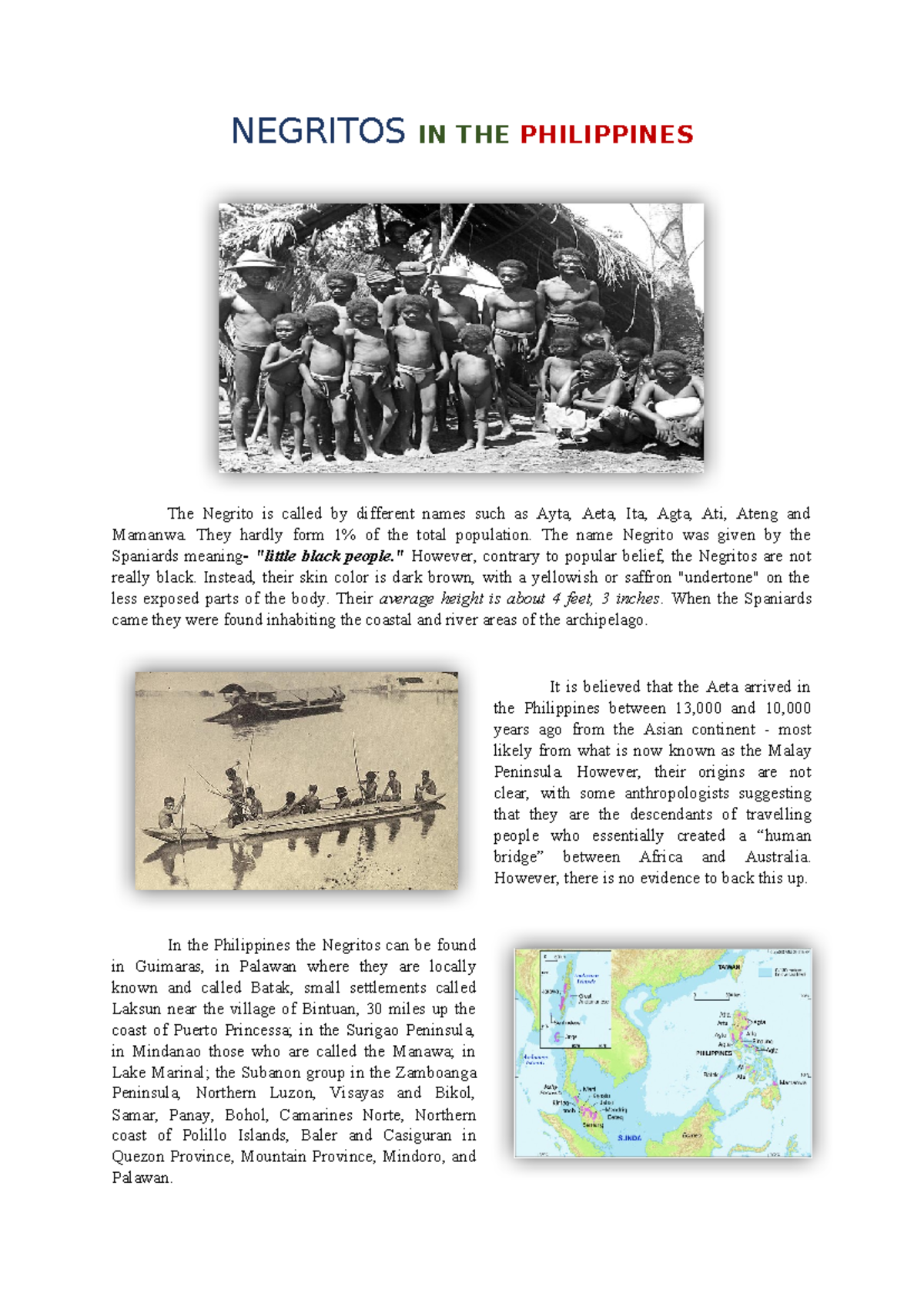 Negritos IN THE Philippines - NEGRITOS IN THE PHILIPPINES The Negrito ...