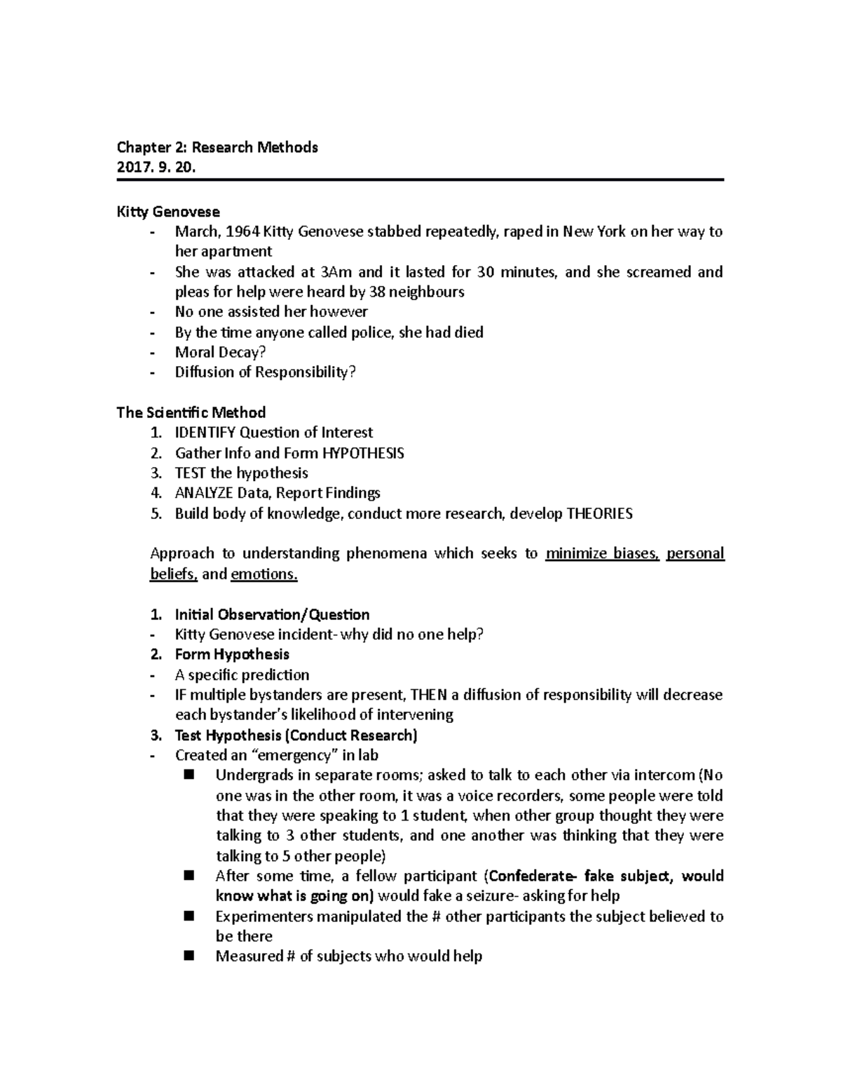 Chapter 2- Research Methods lecture notes - Chapter 2: Research Methods ...