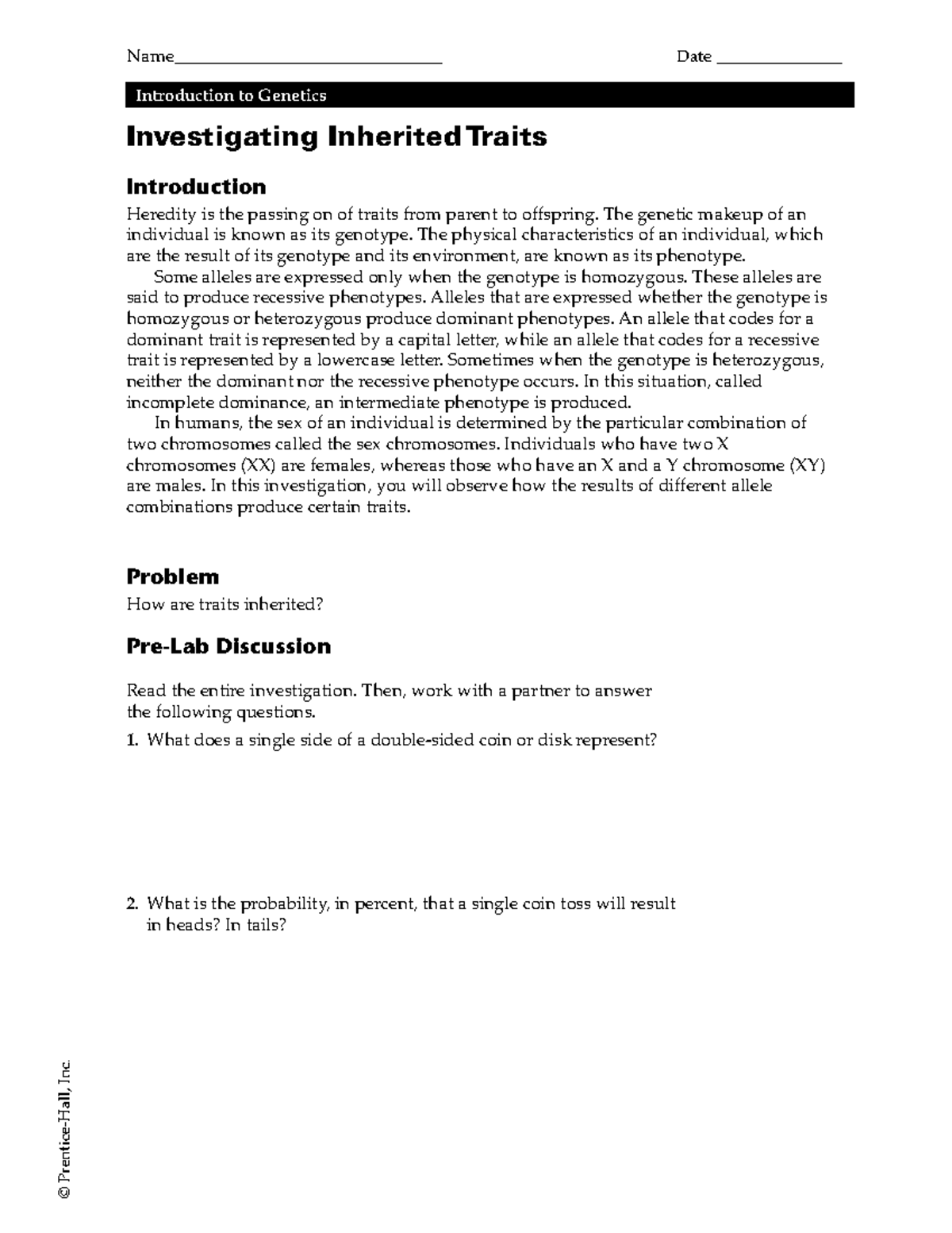 Investigating+Inherited+Traits+Lab - Introduction to Genetics ...