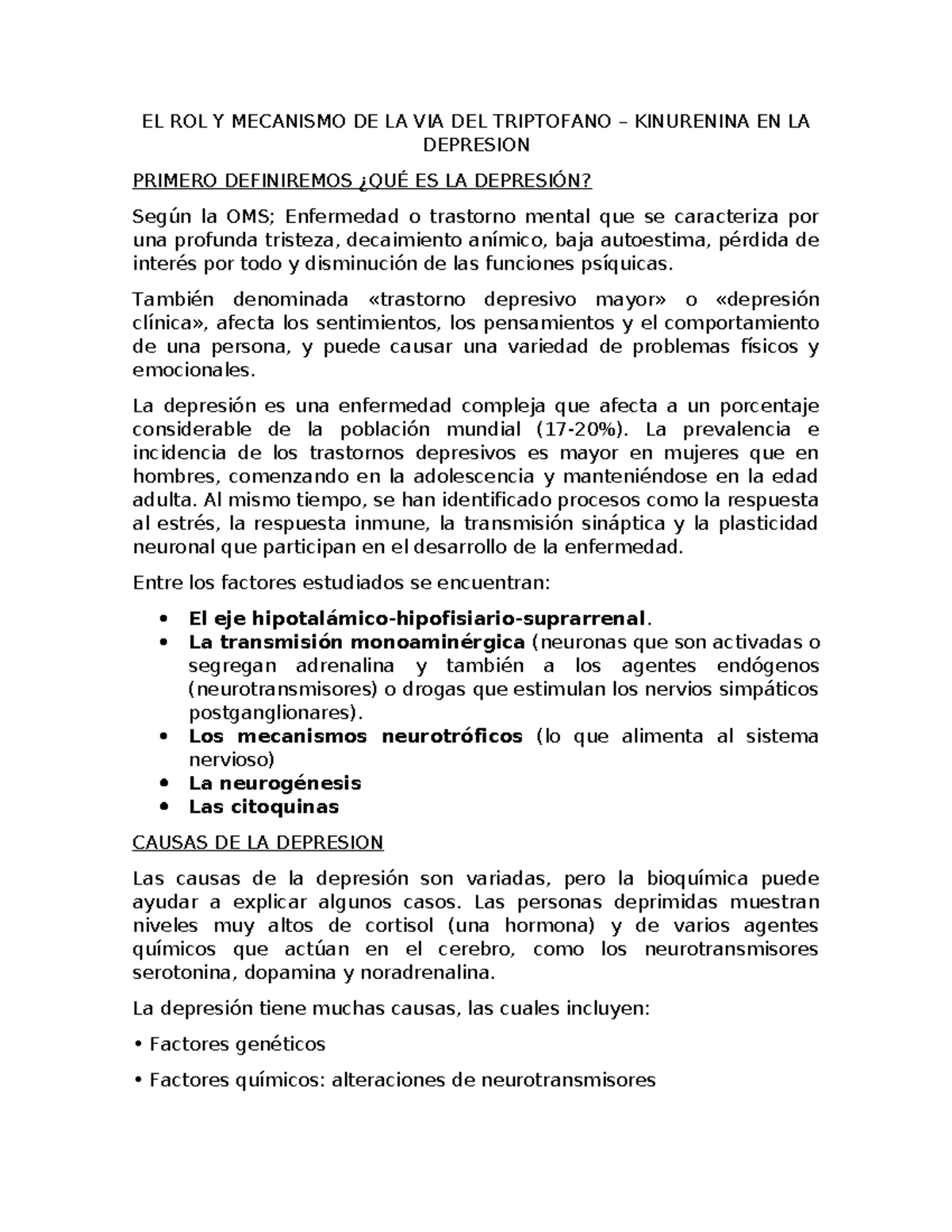 EL ROL Y Mecanismo DE LA VIA DEL Triptofano - EL ROL Y MECANISMO DE LA ...