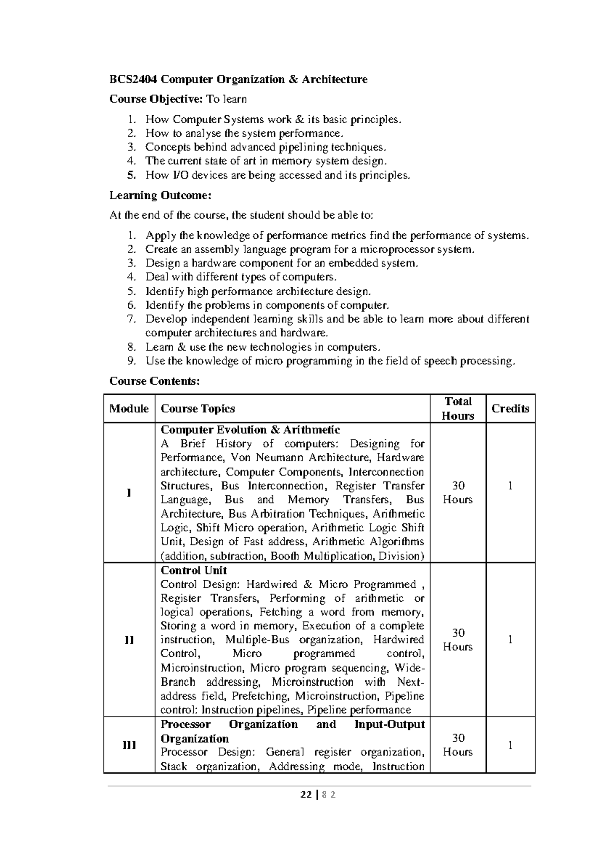COA Syllabus - 22 | 8 2 BCS2404 Computer Organization & Architecture ...