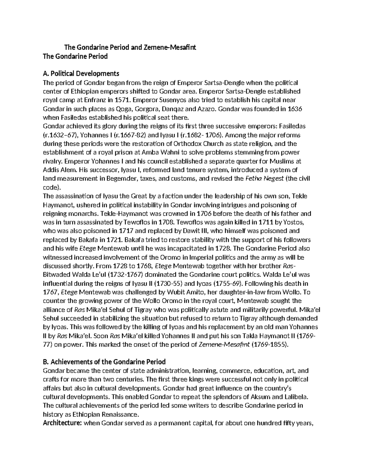 The Gondarine Period and Zemene - The Gondarine Period and Zemene ...