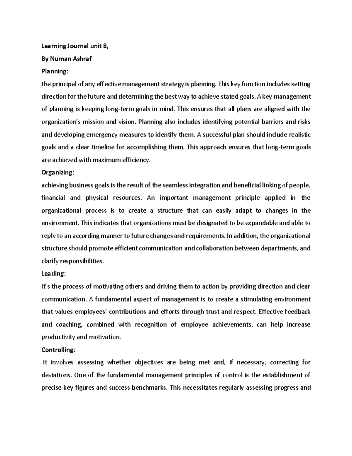 L.G 8 Learning journal - Learning Journal unit 8, By Numan Ashraf ...