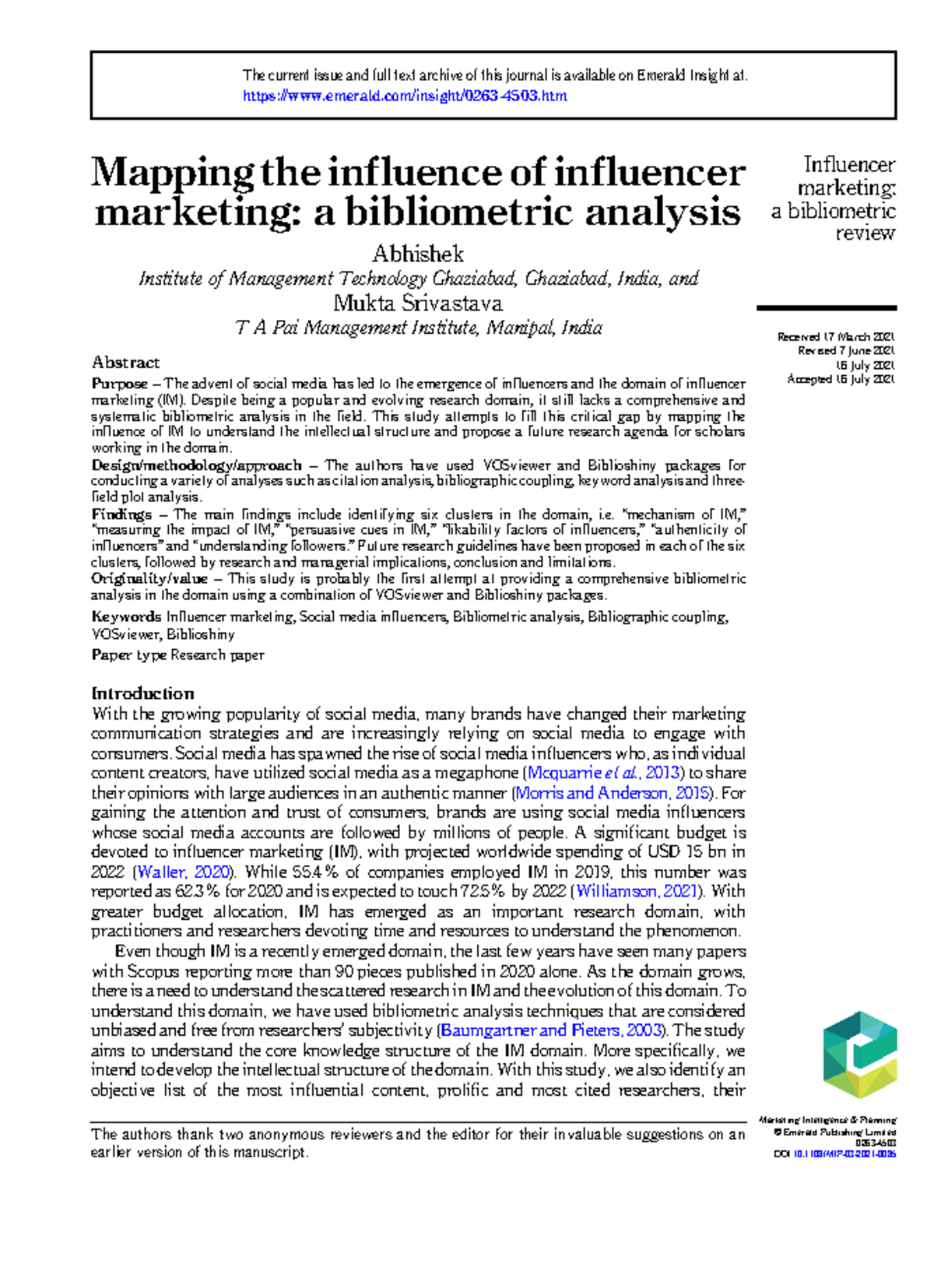 Mapping the influence of influencer mark - Mapping the influence of ...