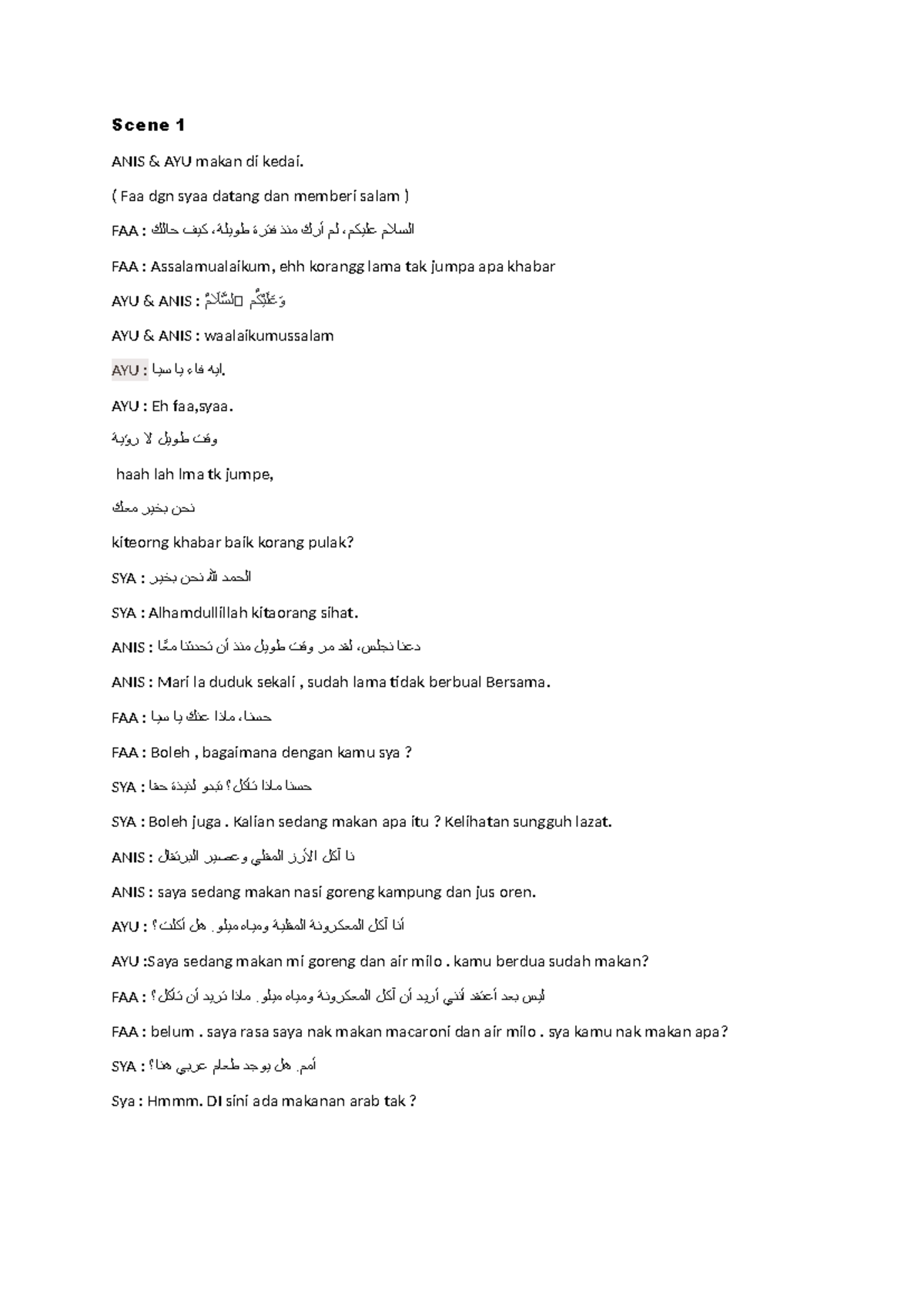 Script role play tac - Nice - Scene 1 ANIS & AYU makan di kedai. ( Faa ...