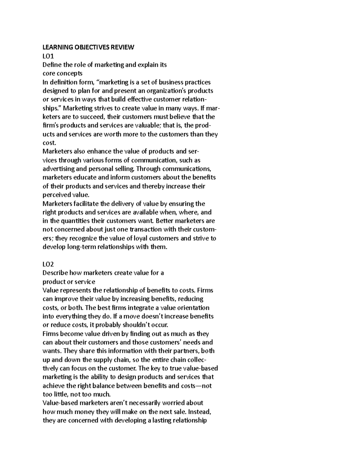 Learning Objectives Review 1 Mark - LEARNING OBJECTIVES REVIEW LO Deine ...