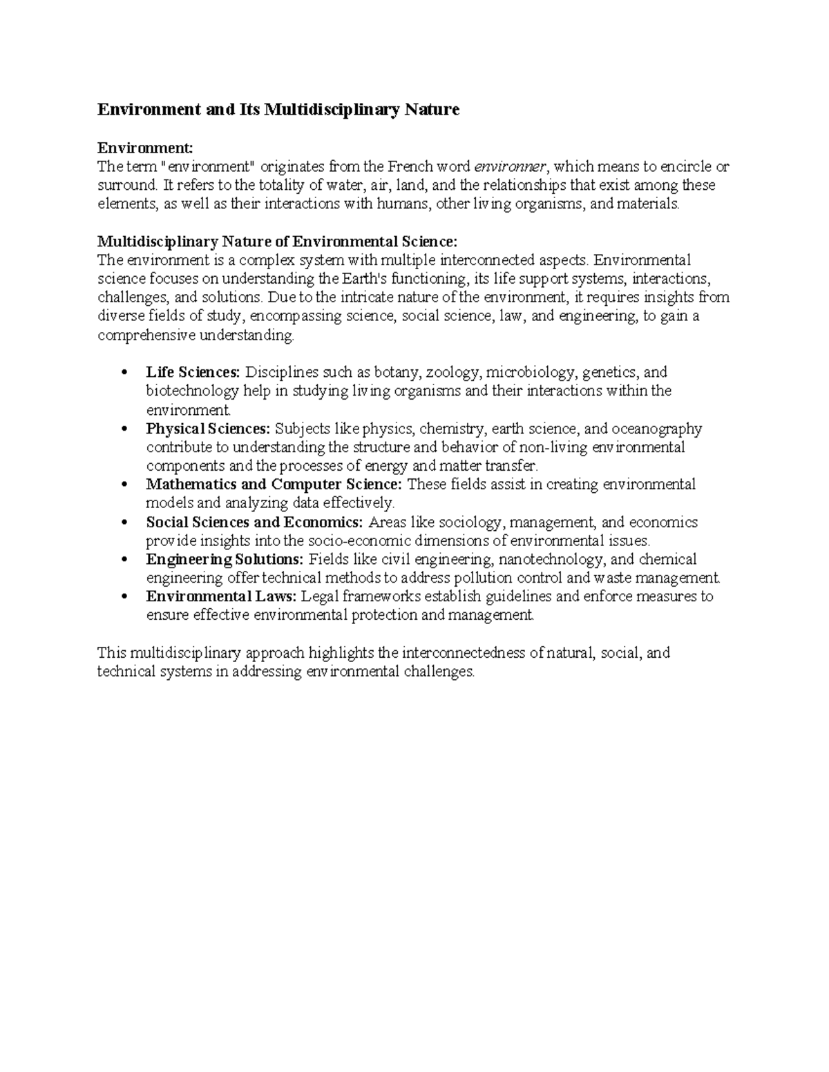 Environment and Its Multidisciplinary Nature - Environment and Its ...