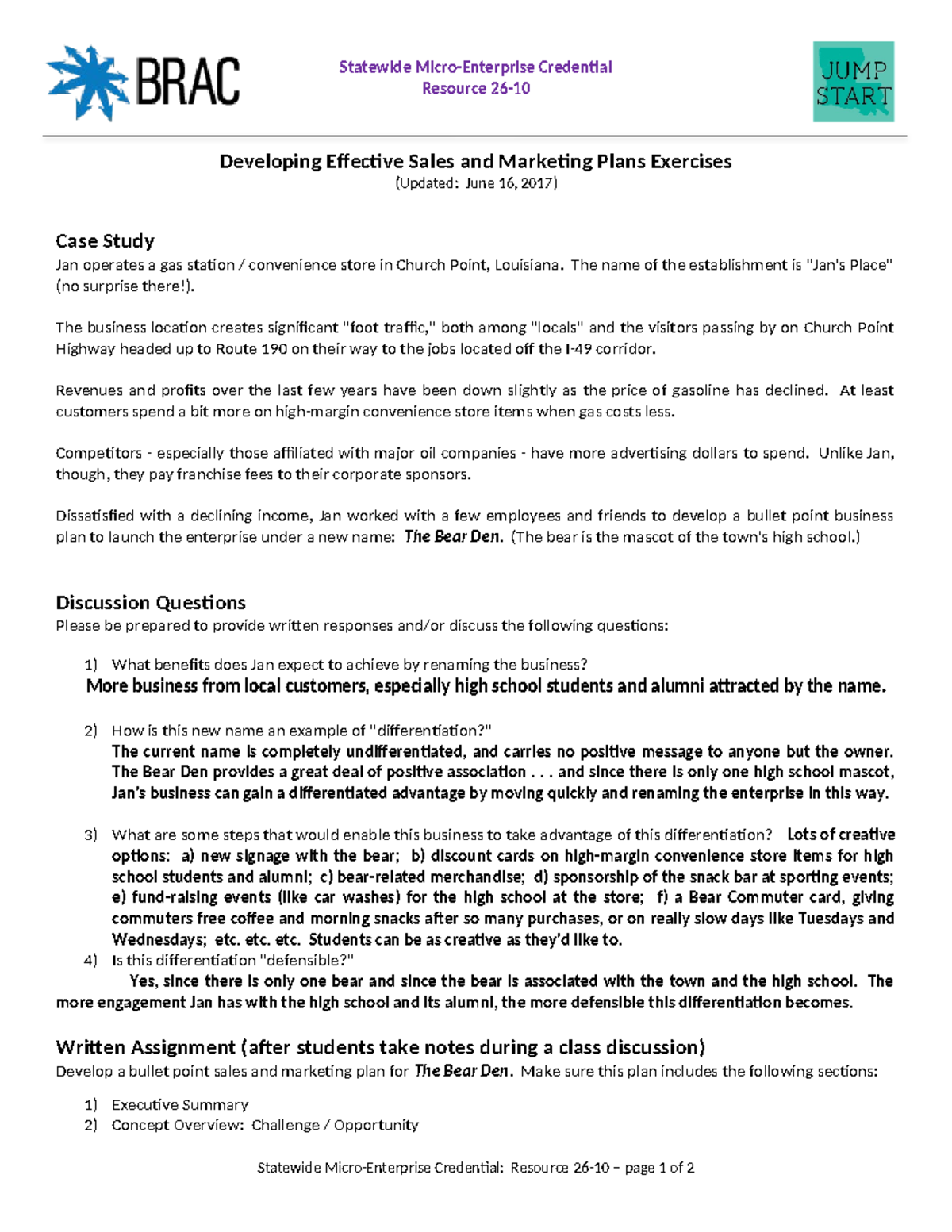 26 10 developing effective sales and marketing plans exercises 2017 06 ...