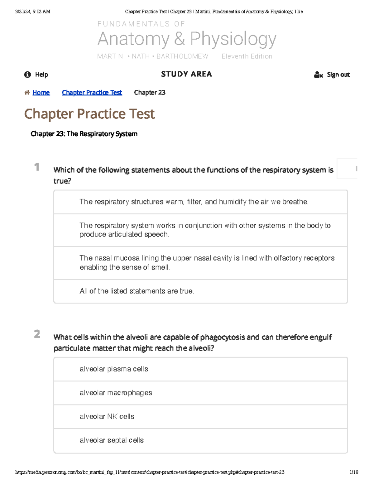 23 study questions - 1 2 Home Chapter Practice Test Chapter 23 Chapter ...