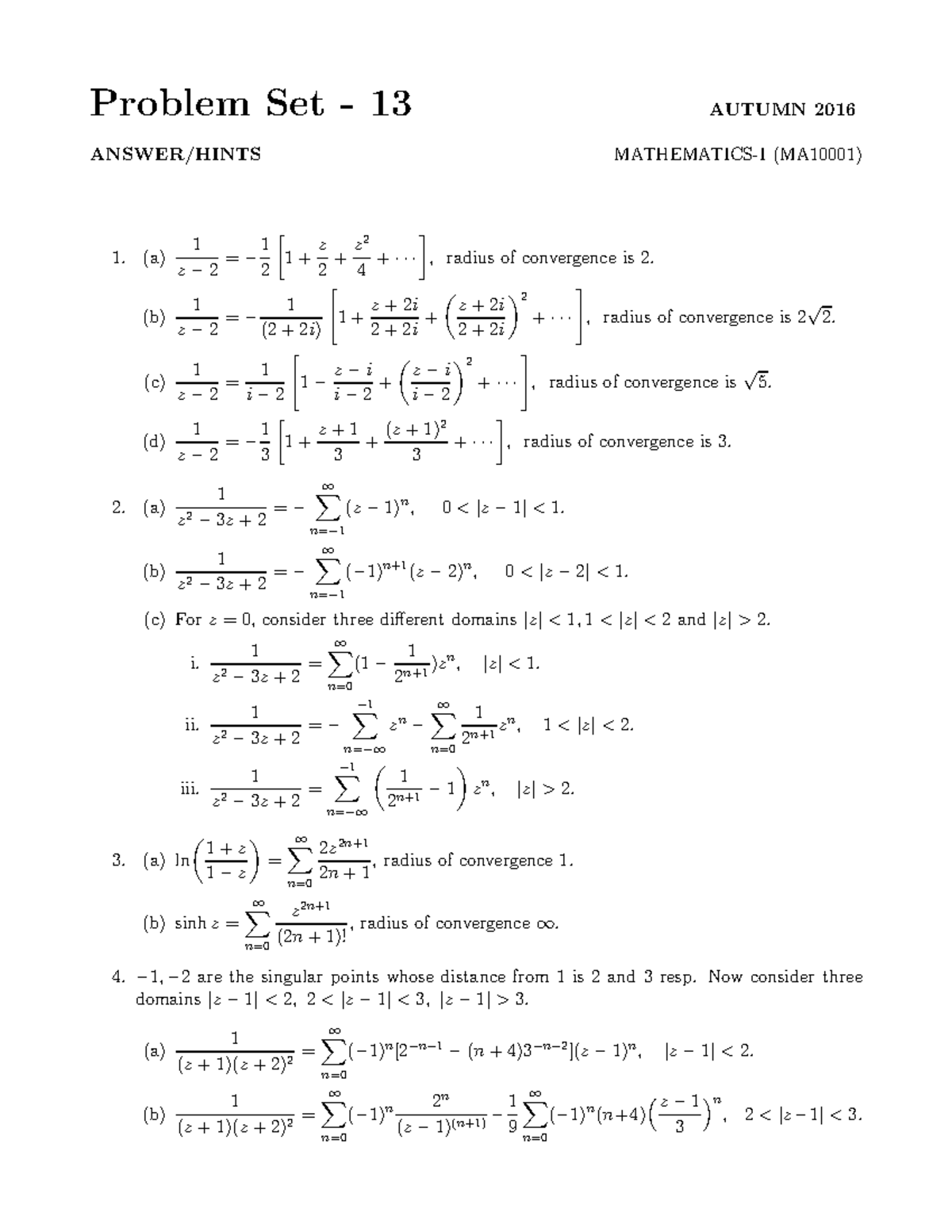 Solution-13 maths - Problem Set - 13 AUTUMN 2016 ANSWER/HINTS ...
