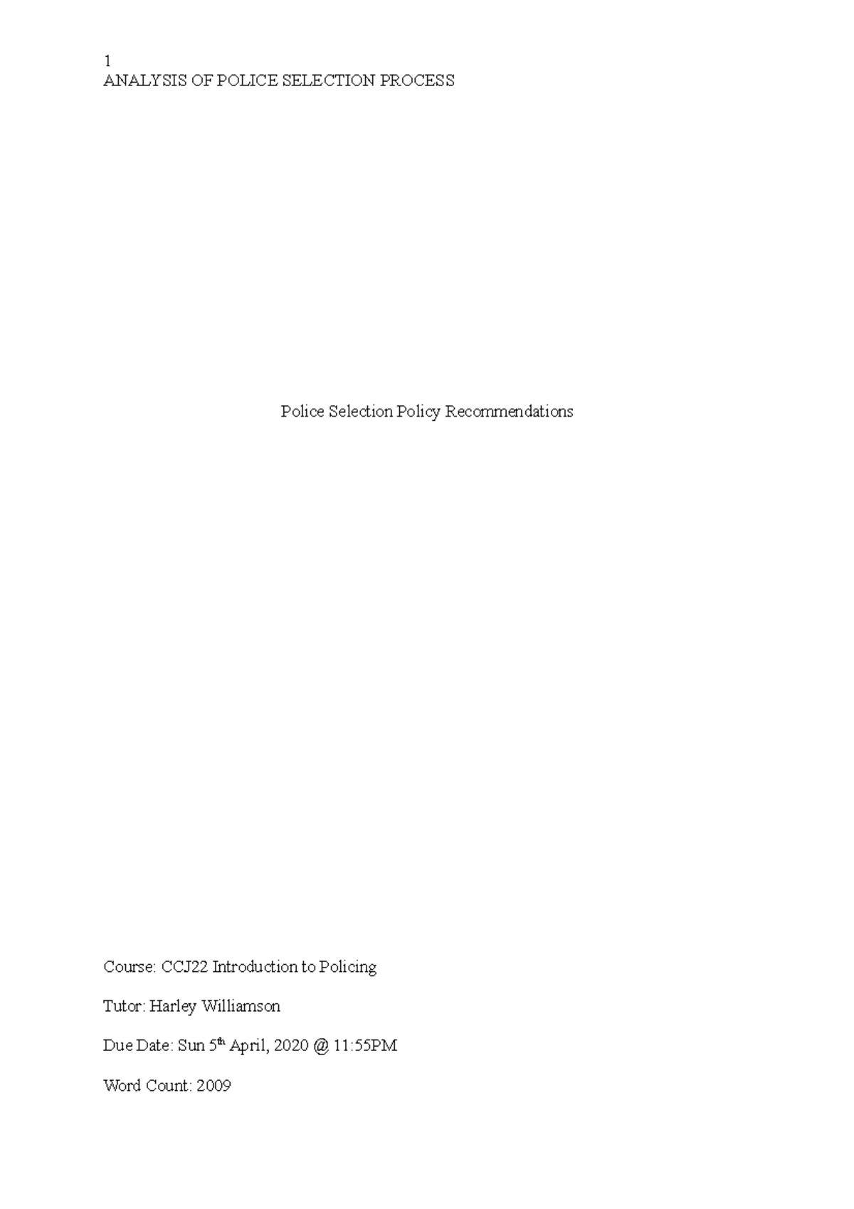 CCJ22 2 Analysis of police selection process - ANALYSIS OF POLICE ...