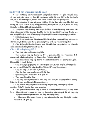 Tư Cách 2 KTC - Tư Cách 2 KTC - TƯ CÁCH 2 Câu 1: Mô hình khai thác cảng nào, chính quyền thực ...