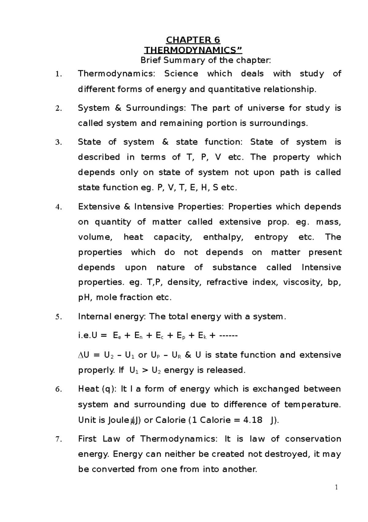 11 chemistry notes ch06 Thermodynamics - CHAPTER 6 THERMODYNAMICS ...