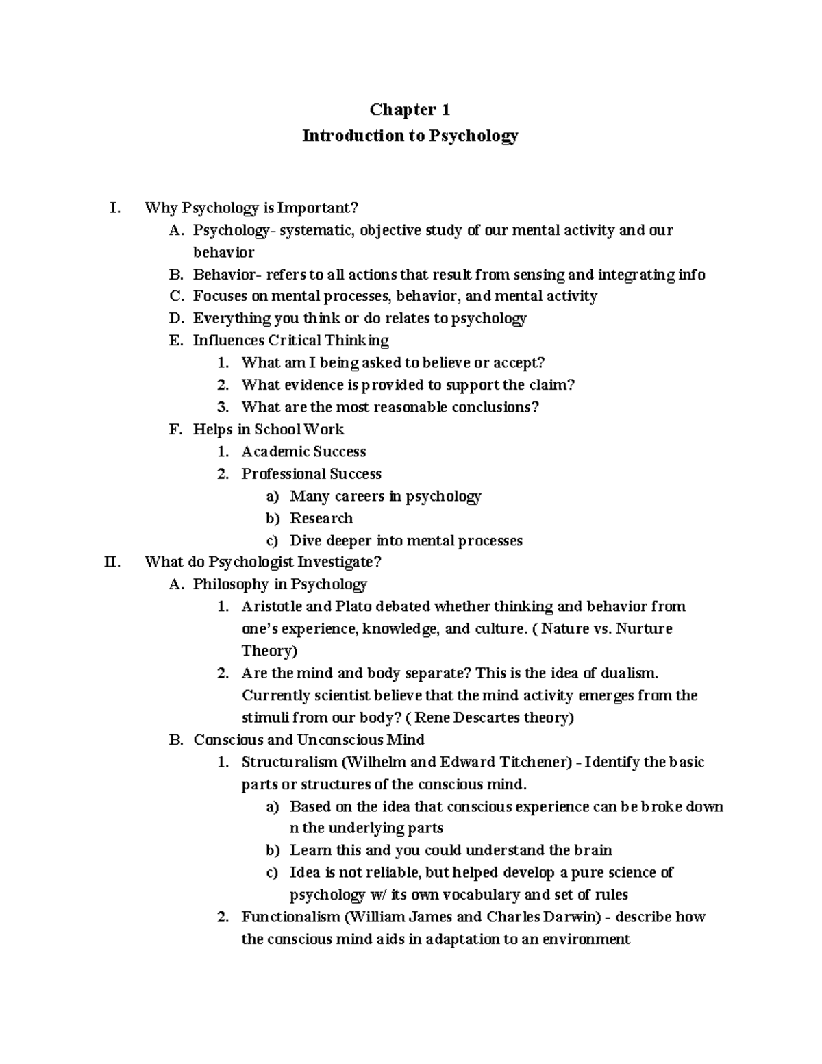 Chapter 1 Inroduction to Psychology - Chapter 1 Introduction to ...