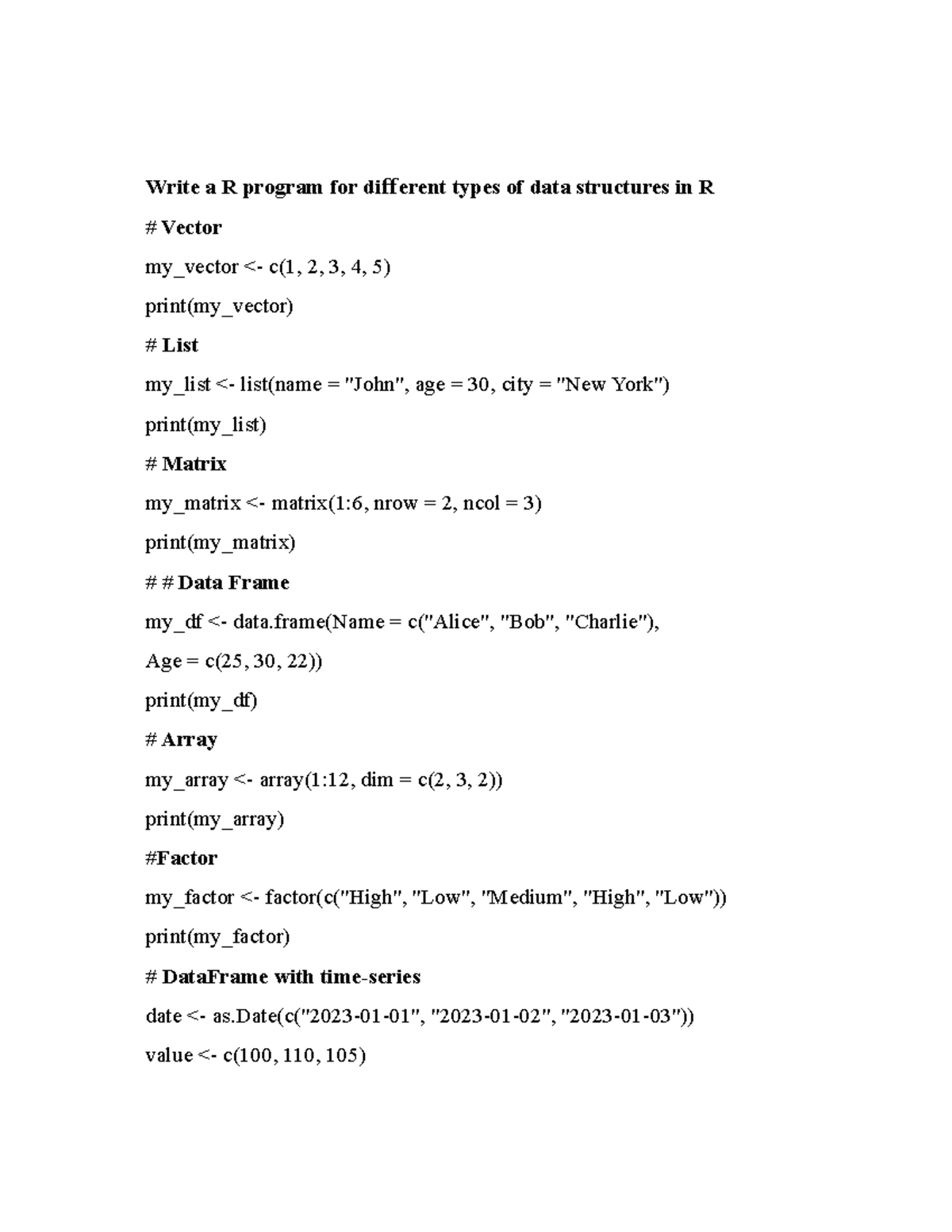 Lab programs - materials - Write a R program for di fferent types of data structures in R Vector ...