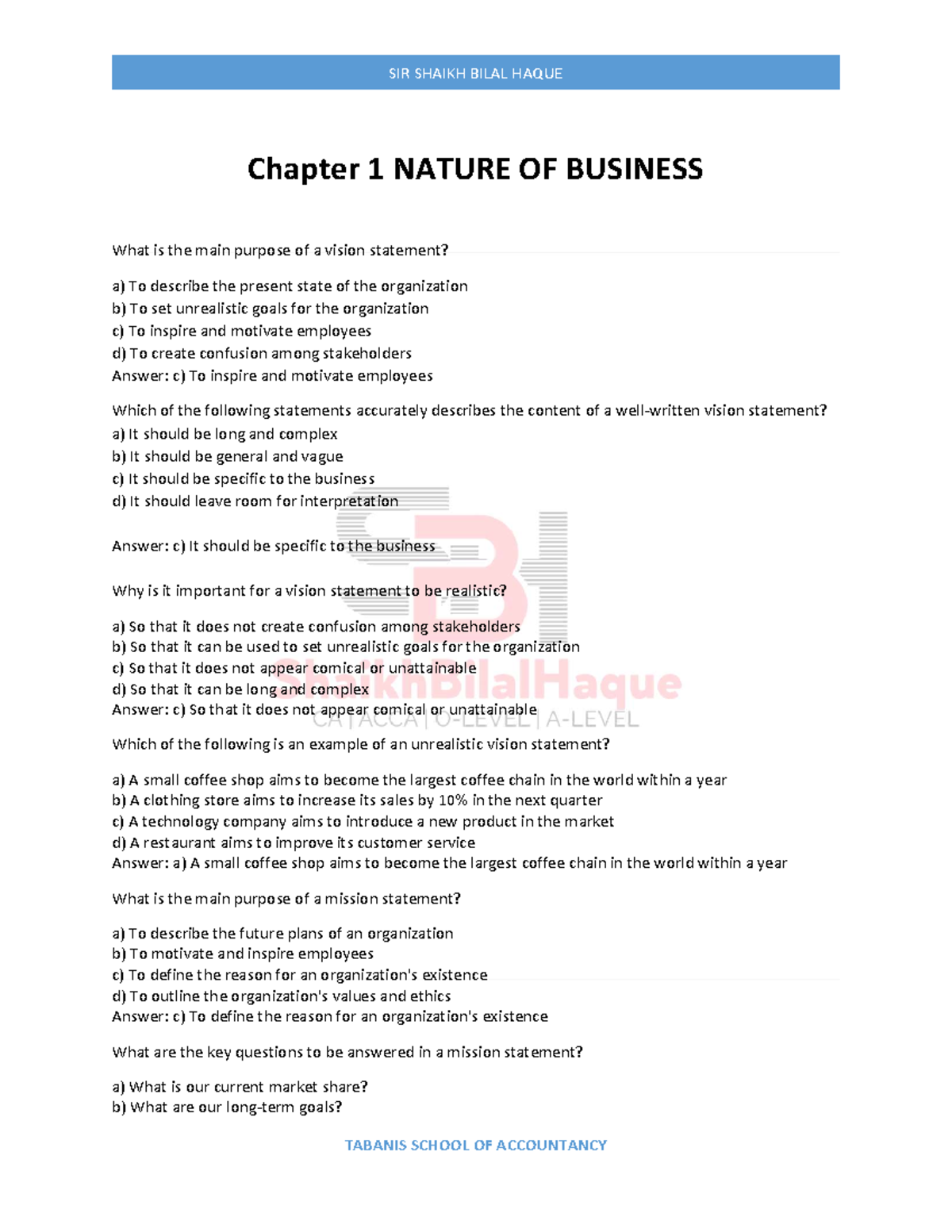 Scenorio based mcqs - CHAPTER 1's PRACTICE QUESTION OF PRC 5 INTRODUCTION TO BUSINESS A SUBJECT ...