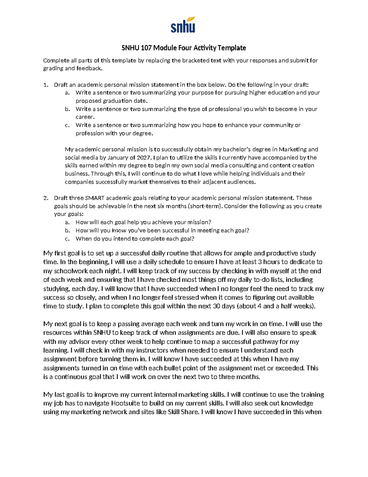SNHU 107 Module Four Activity Template - SNHU 107 Module Four Activity ...