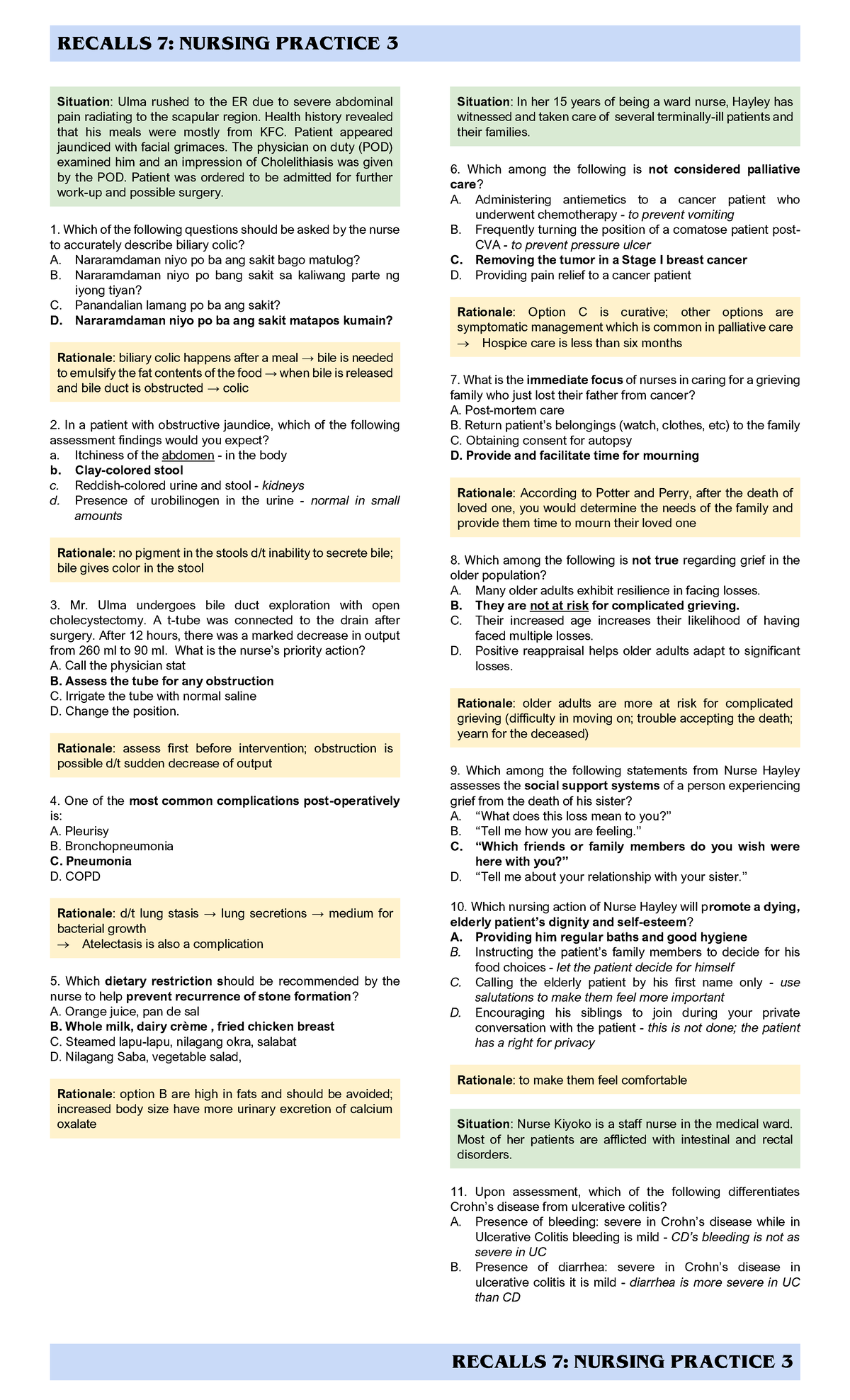 Recalls 7 NP III - science - Situation: Ulma rushed to the ER due to ...