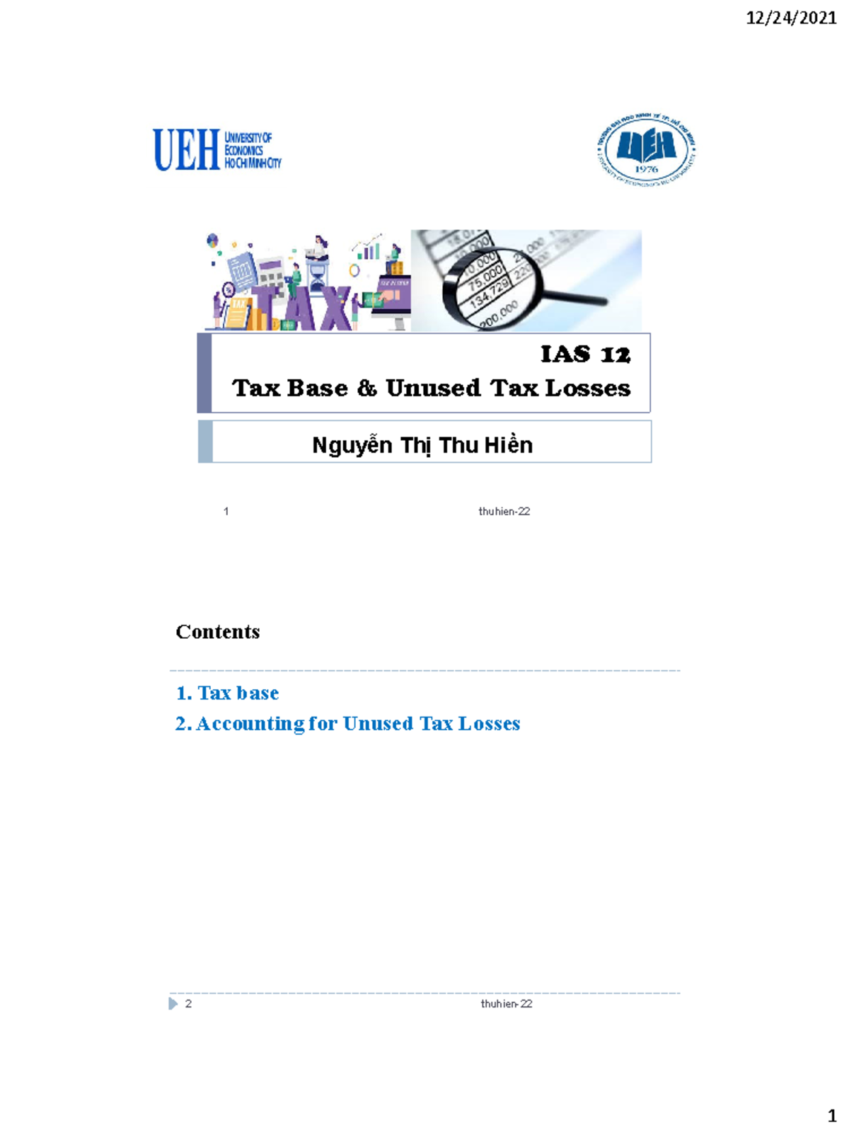 Tax base- GVTH- video 1-3 - IAS 12 Tax Base & Unused Tax Losses Nguyễn ...
