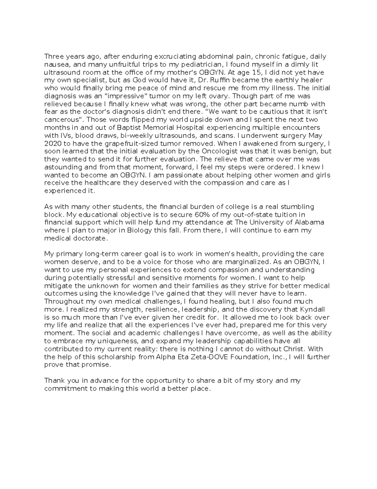 Kiwanis Essay - Summary - Three years ago, after enduring excruciating ...