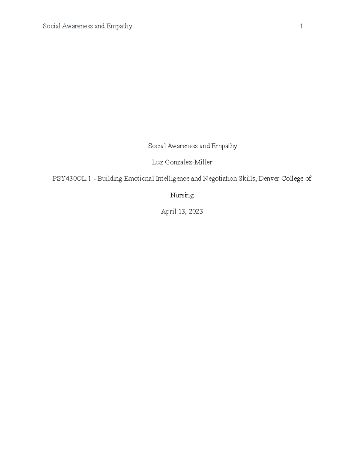 Week 2 Assignment 2.1 Social Awareness and Empathy - Social Awareness ...