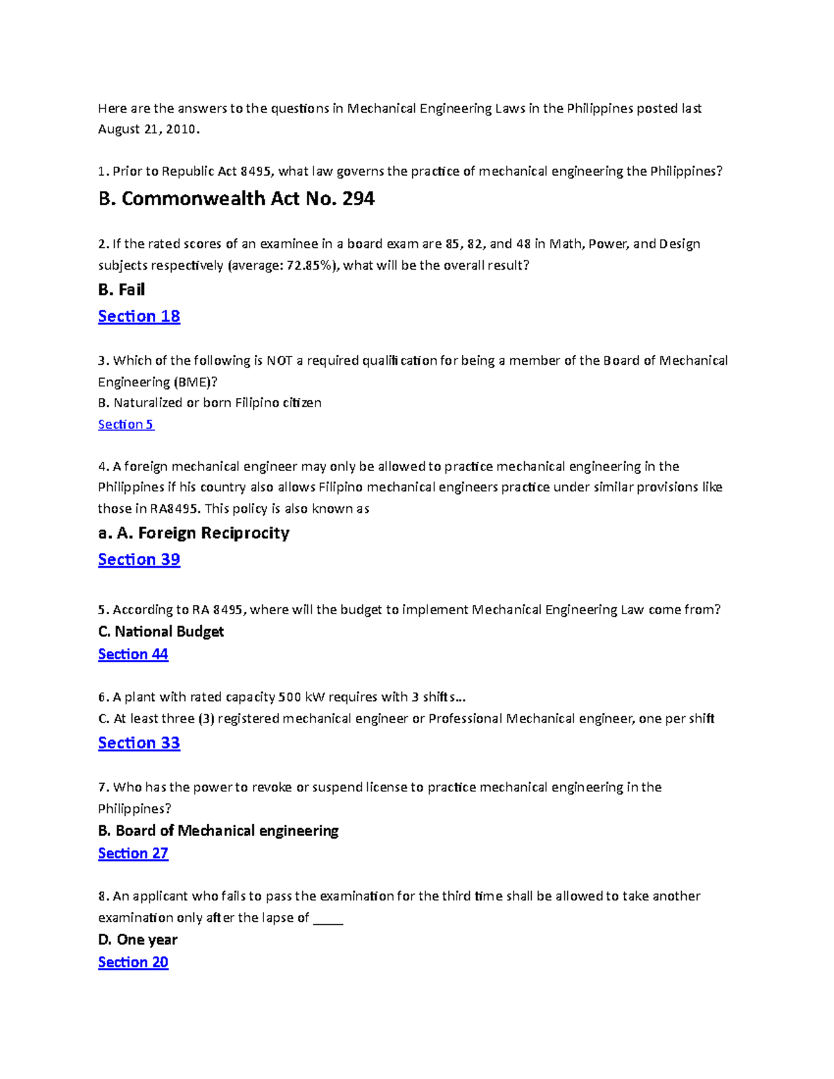Mechanical Engineering Laws - Prior to Republic Act 8495, what law ...