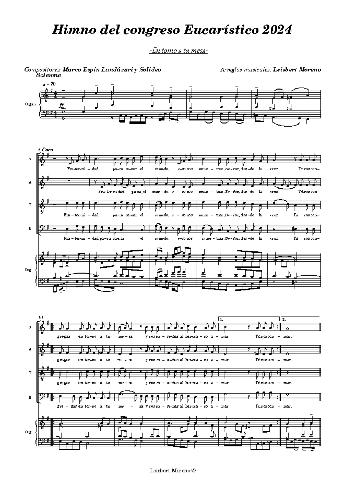 Himno del congreso Eucaristico 2024-Version Coral - Arreglos musicales: Leisbert Moreno -En tor ...