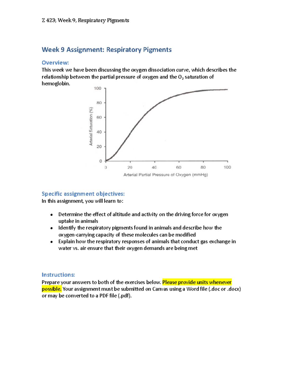 Assignment Week 9 respiratory pigments - Week 9 Assignment: Respiratory ...