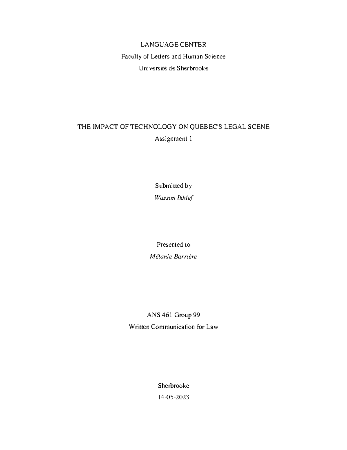 A1Wassim Ikhlef - Premier travail du cours - LANGUAGE CENTER Faculty of Letters and Human ...