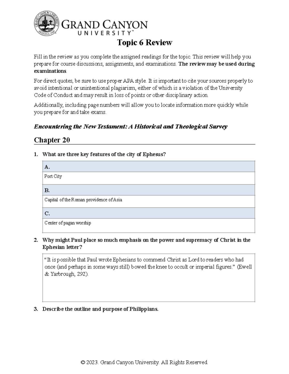 BIB-107 Topic 6 Review - Topic 6 Review Fill in the review as you ...