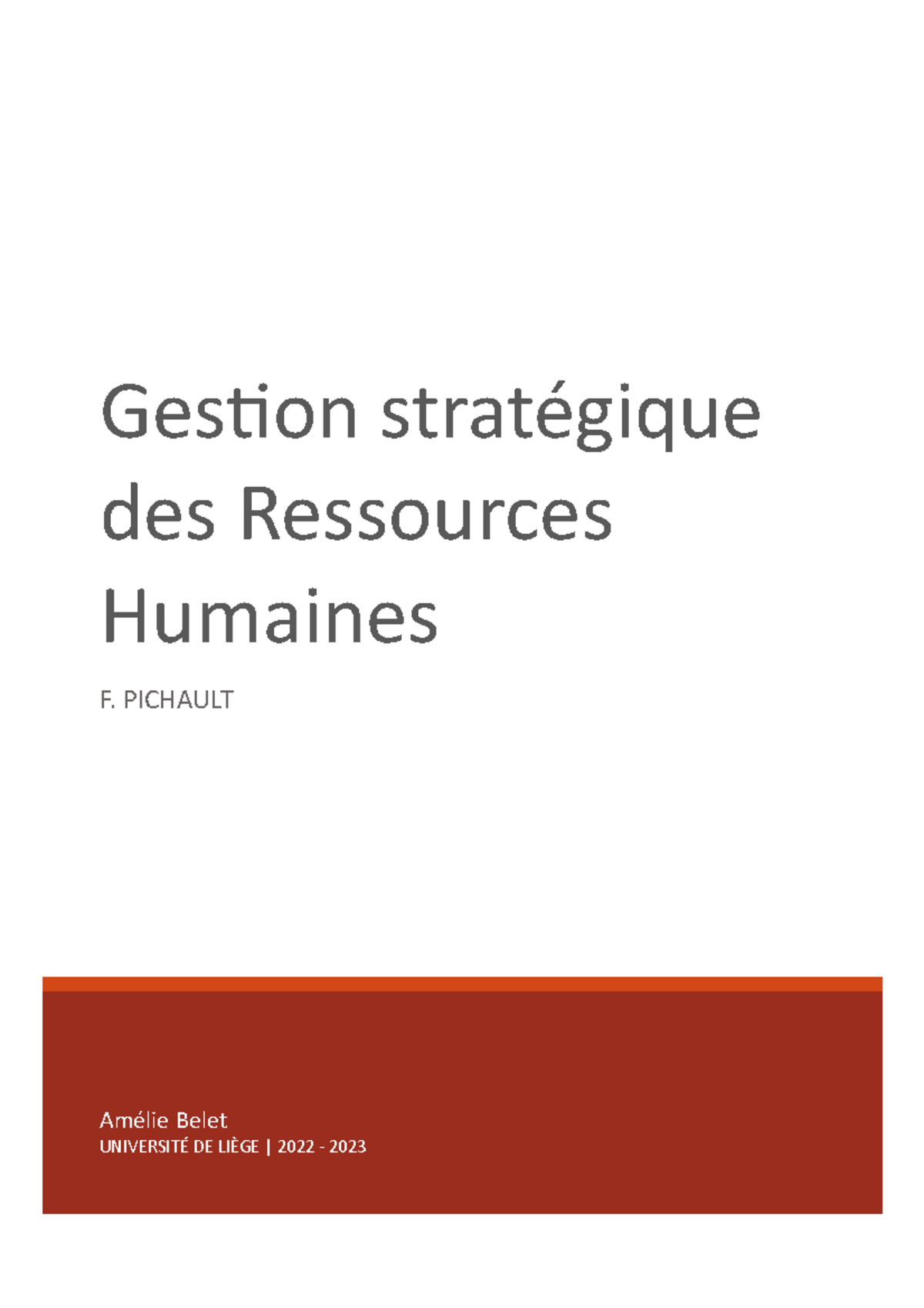Notes - Gestion stratégique des Ressources Humaines - ULiège - Studocu