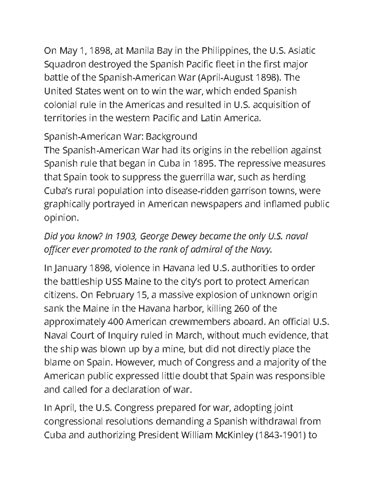 Battle of Manila Bay - Notes - On May 1, 1898, at Manila Bay in the ...