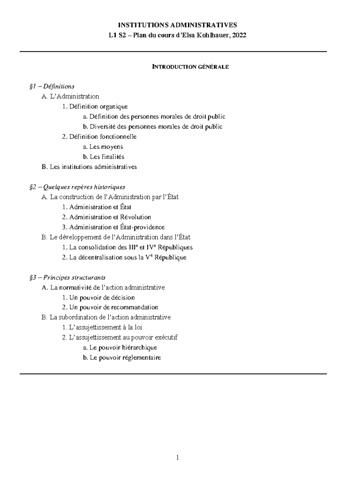 Institutions administratives - Plan de cours - INSTITUTIONS ADMINISTRATIVES L1 S 2 – Plan du ...