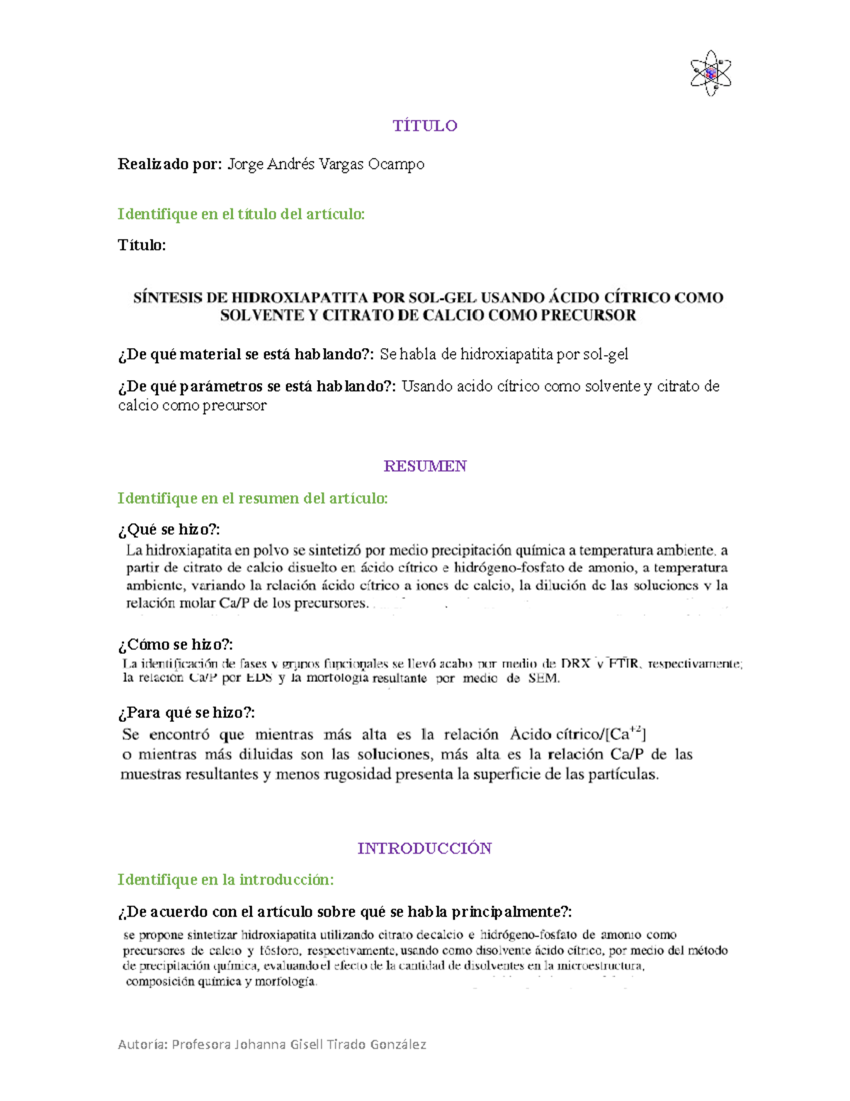 Partes DEL Informe MATR Jorge Vargas - TÍTULO Realizado por: Jorge ...