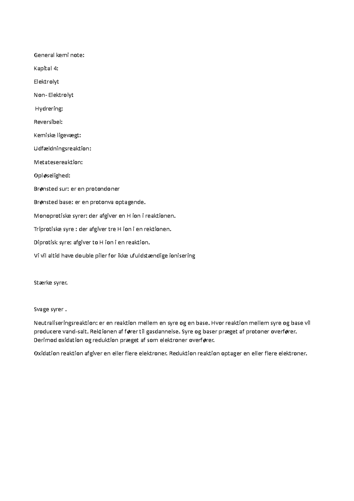 General kemi note - General kemi note: Kapital 4: Elektrolyt Non ...