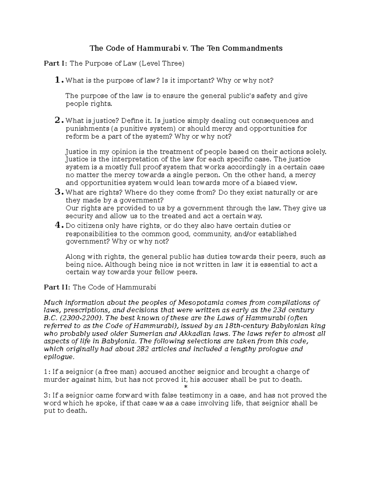 The Code of Hammurabi and The Ten Commandments - The Code of Hammurabi ...