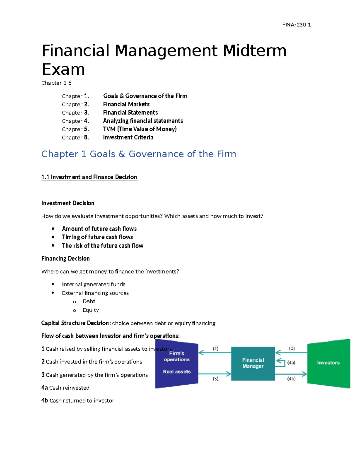 Fina-230 Midterm Exam - Financial Management Midterm Exam Chapter 1- Chapter 1. Goals & - Studocu