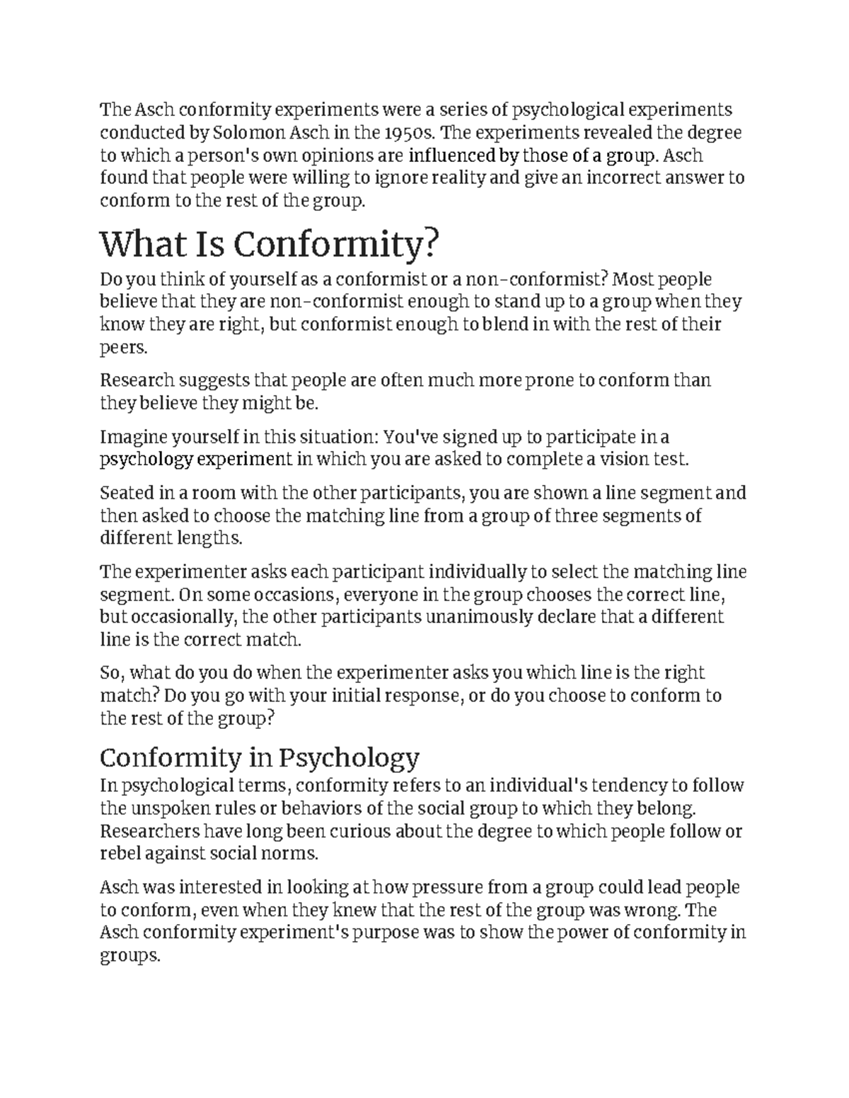 Asch Conformity Experiments Notes - The Asch conformity experiments ...