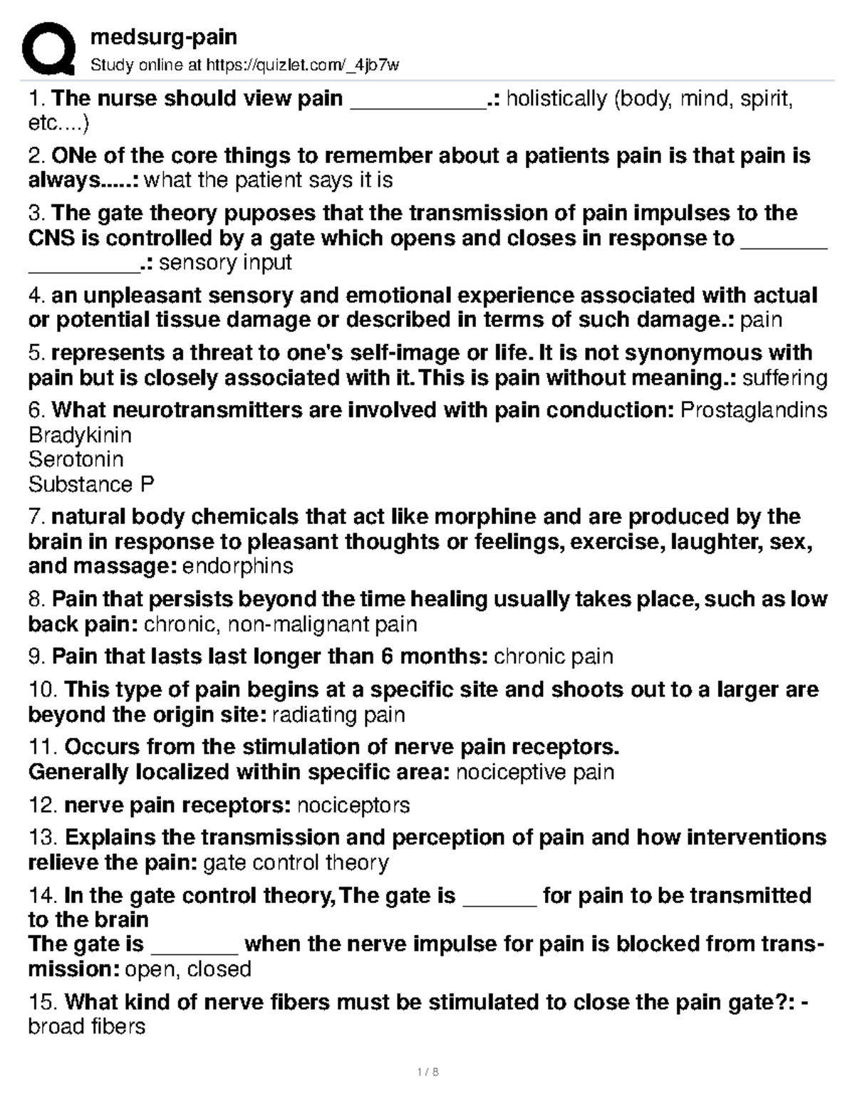 question practice for pain + answers - Study online at quizlet/_4jb7w ...