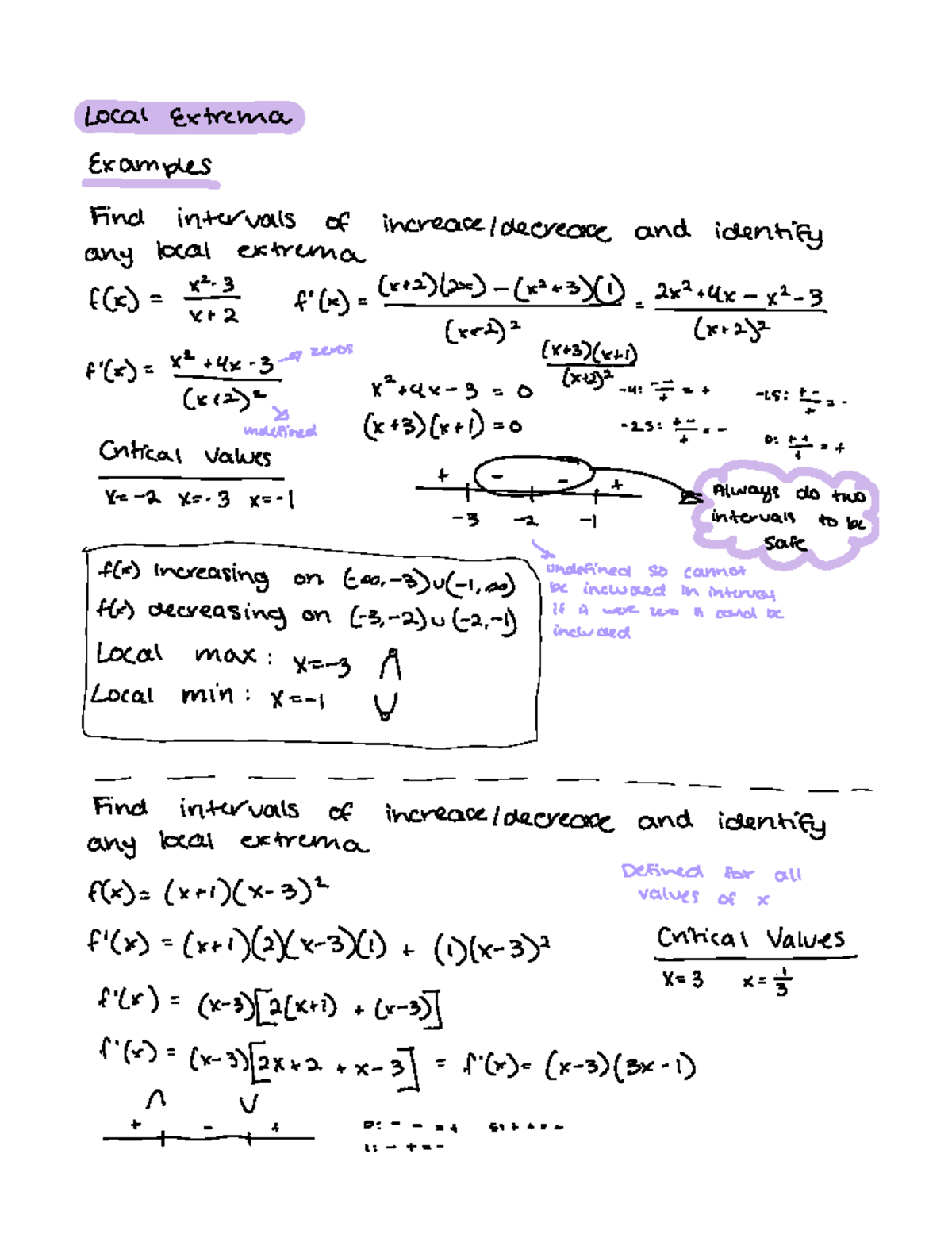 Local Extrema Recitation - Local Extrema Examples Find intervals of ...